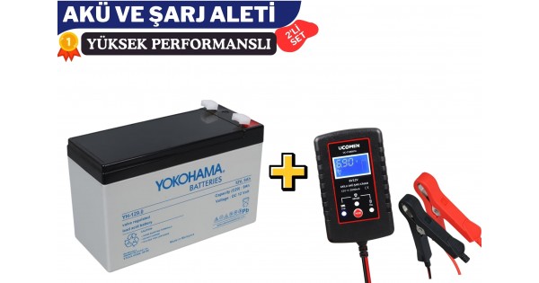 YOKOHAMA 12V 9 AH VE Ucomen 6/12V 2A Siyah Akü Şarj Cihazı - 12432539